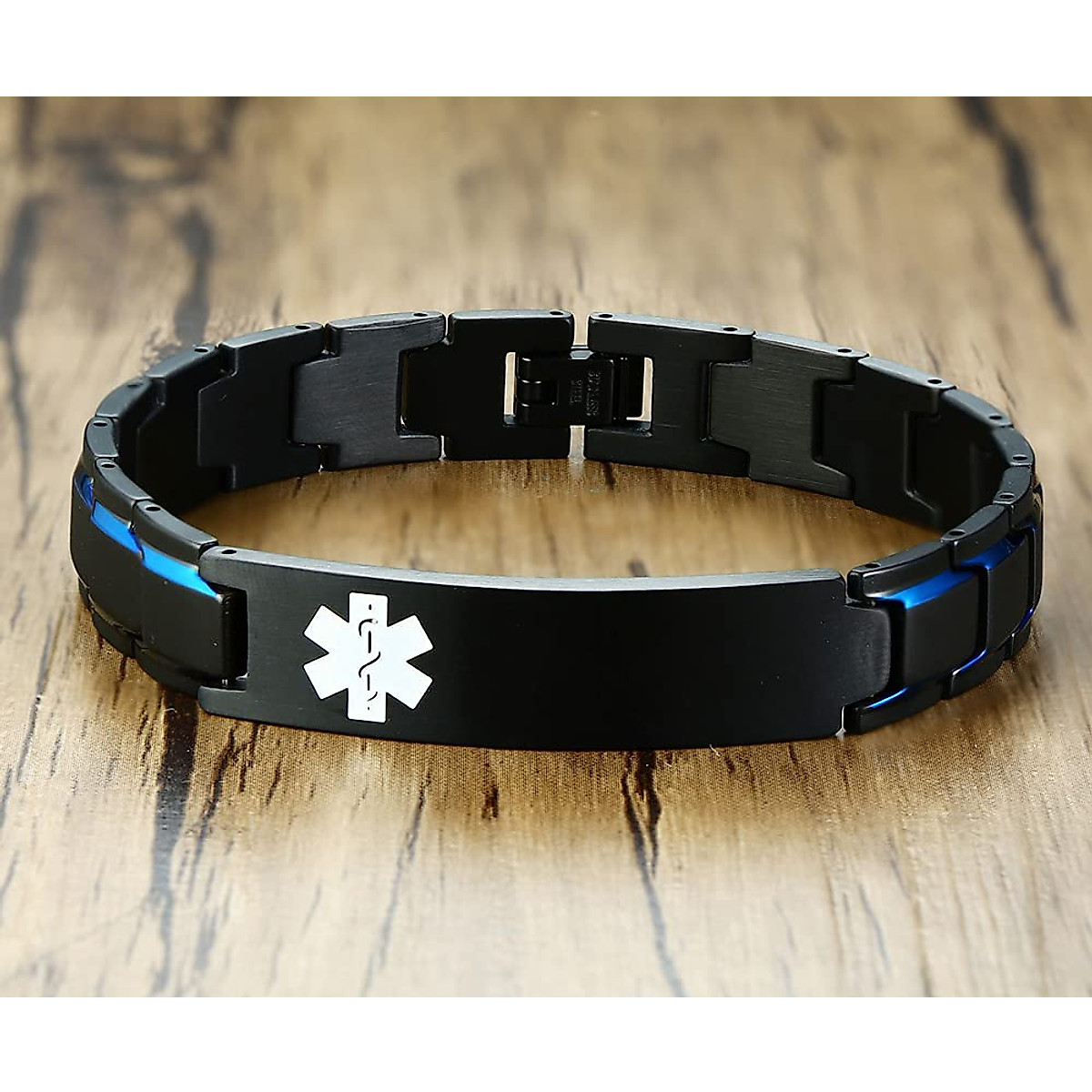 VNOX Custom Engraving-Two Tone Brushed Stainless Steel Emergency Medical Alert ID Adjustable Bracelet Wristband