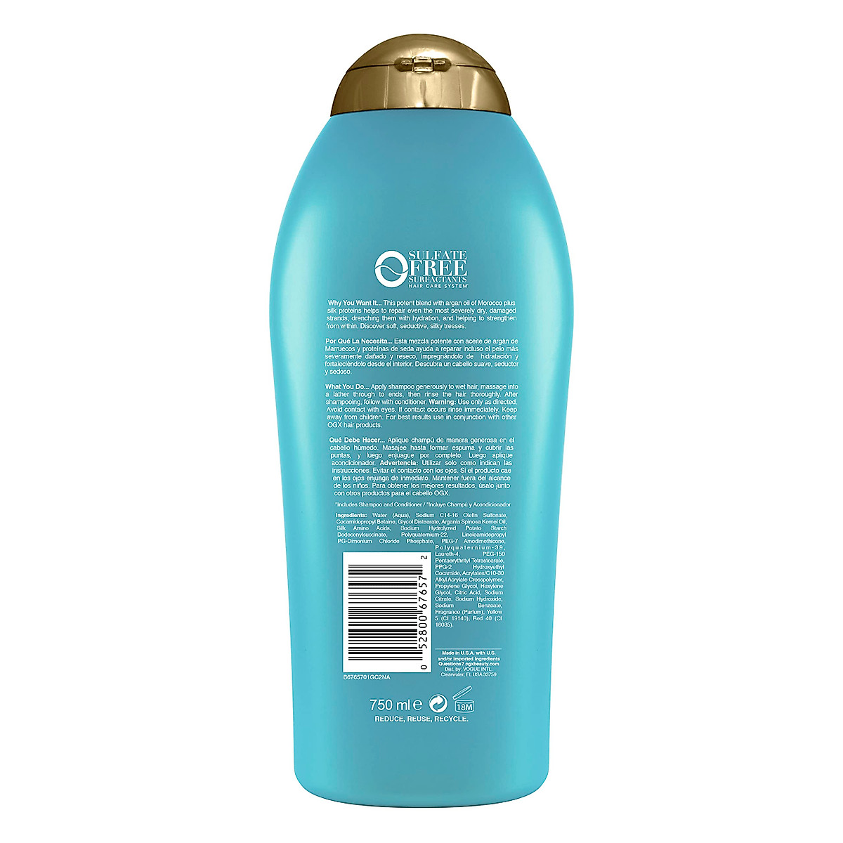 OGX Extra Strength Hydrate & Repair Shampoo with Moroccan Argan Oil for Dry, Damaged Hair - Moisturizing and Smoothing, Paraben & Sulfate-Free, 25.4 Fl Oz