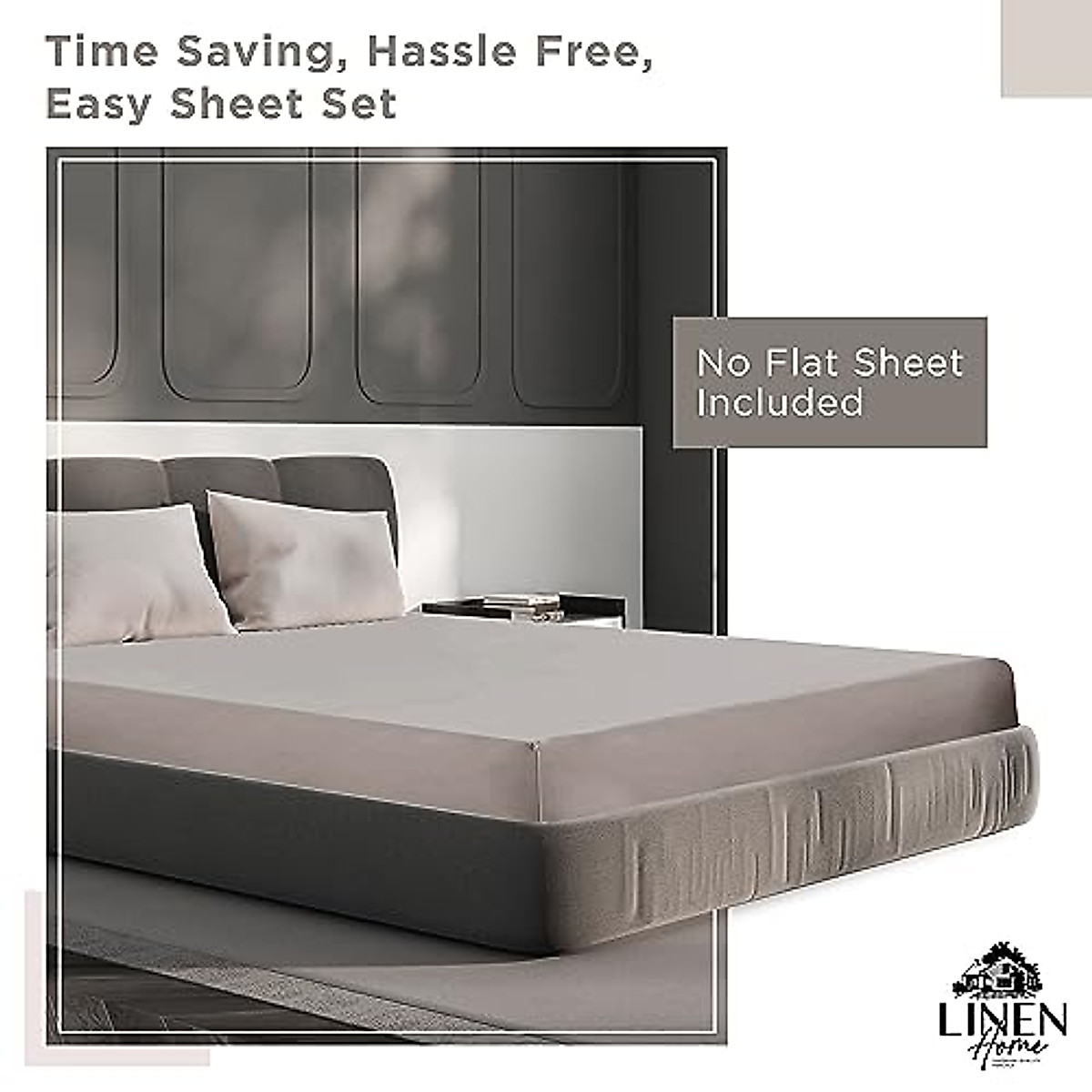 Linen Home 100% Cotton Percale Fitted Sheet Set Queen Size, Silver, Deep Pocket, 3 Piece -1 Deep Pocket Fitted Sheet and 2 Pillowcases, Crisp Cool and Strong Bed Linen