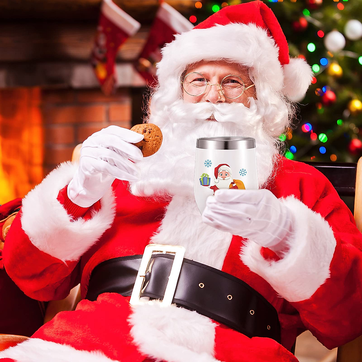 4 Pack Christmas Wine Tumbler 12 oz Stainless Steel Wine Glass Merry Christmas Gift Santa Elk Coffee Mug Holiday Gift for Friends Bff Mom Wife Daughter Coworker Xmas Party Favor Supplies