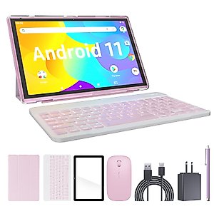 Tablet 2 in 1 Android 11 Tablets with Keyboard 10 inch Tabletas, Include Mouse Stylus Case Tempered Film, 6000mAh Tablet 32GB ROM 512GB Expandable Tableta, 8MP Dual Camera, WiFi BT Google Tablet PC.