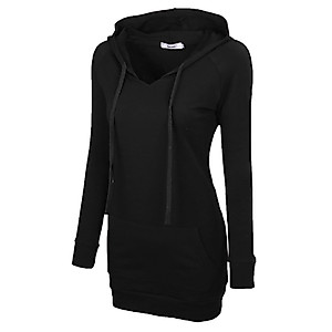 BEPEI Womens Long Sleeve Tunic Sweatshirt String Hoodie with Pocket Extra Long Tunic Sweaters to Wear with Leggings Fall and Winter Tops Trendy 2024 Dressy Casual Clothing Plain Warm Hoodies Black S