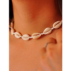 Qceasiy Sea Shell Necklace Choker For Women Summer Beach Natural Cowrie Shell Necklace(Begie Rope)