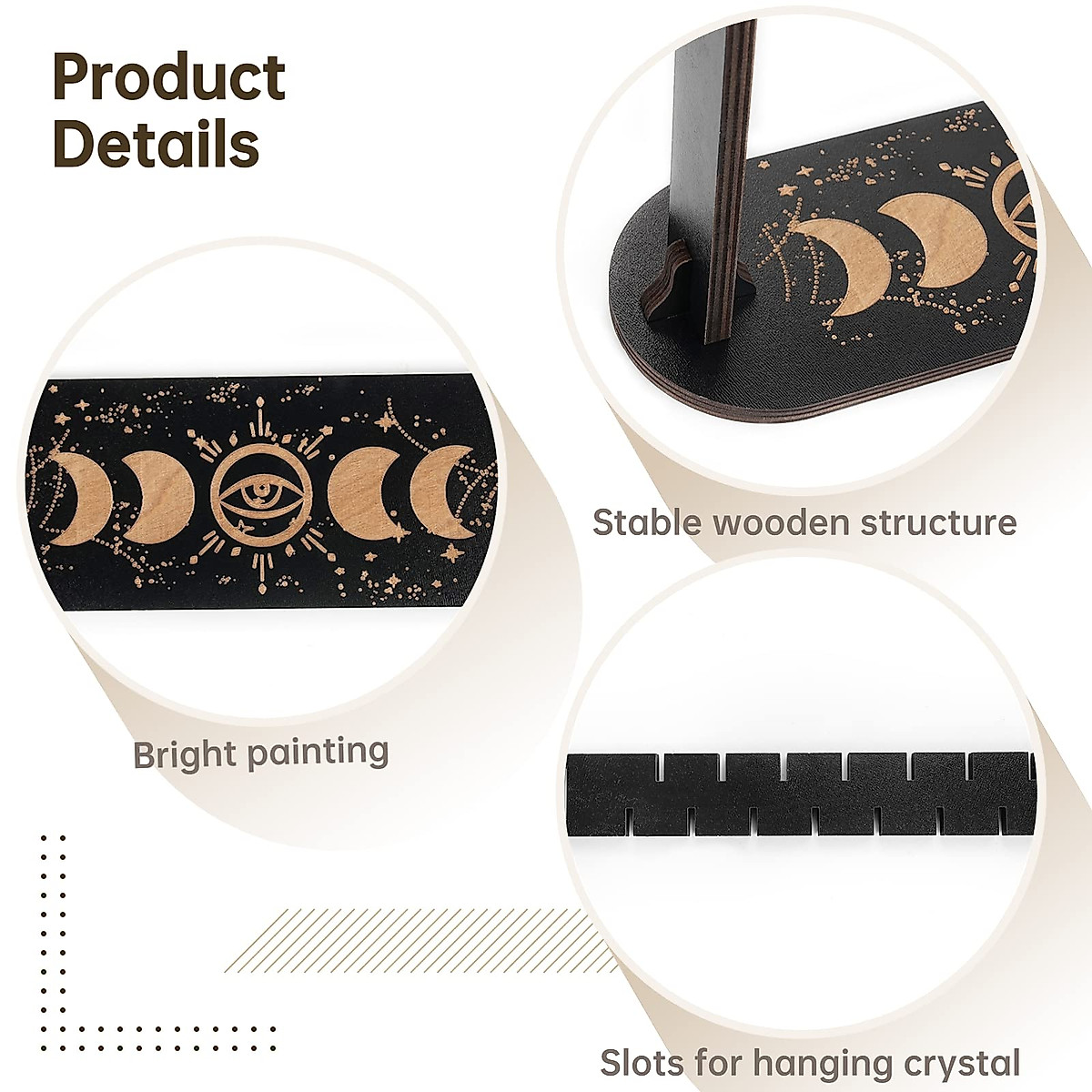 Kapmore Wooden Pendulum Display Stand, Wooden Moon Phases Crystal Holder Stand, Crystal Pendants Wood Pendulum Display Stand Ornament Holder Stand for Home Tabletop