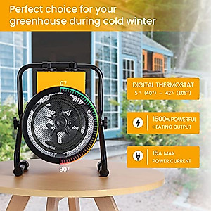 LHUKSGF Greenhouse Heater with Digtal Thermostat, Grow Tent Heaters, Overheat Protection, Fast Heating for Green House, Flower Room, YE…………