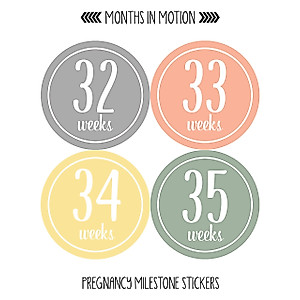 Months In Motion Pregnancy Weekly Belly Growth Stickers Pregnant Expecting Maternity Keepsake - Baby Bump - Large Set of 36 Weekly Photo Sticker