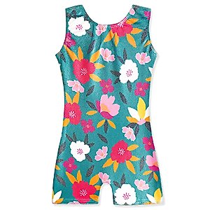 HOZIY Flower Biketards for Girls Gymnastics 4t 5t Floral Green White Pink Colorful Multicolored Leotard with Shorts for Kids Leo Little Girl Sparkly Leotardos Para Gimnasia Tumbling Outfits