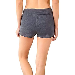 Pure Look Women’s 3-Pack Fold Over Waist Active Stretch Cotton Yoga Shorts, Large, Navy, Brown, Charcoal
