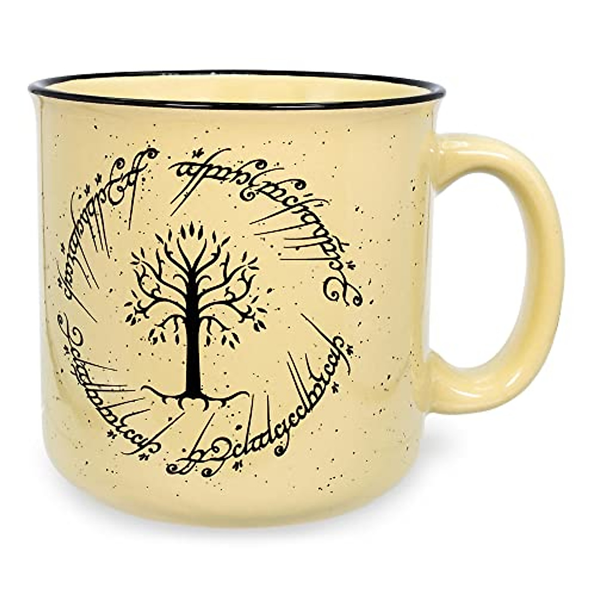 The Lord of the Rings Gondor Elven Script Ceramic Camper Mug | BPA-Free Travel Coffee Cup For Espresso, Caffeine, Cocoa | Home & Kitchen Essentials, Hobbit Gifts and Collectibles | Holds 20 Ounces