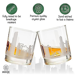 Greenline Goods Skyline Etched Chicago Whiskey Glasses Gift (Set of 2) | Old Fashioned Tumbler – For Chicago Lovers - Windy City Accessories and Souvenirs - Illinois Glassware Decor