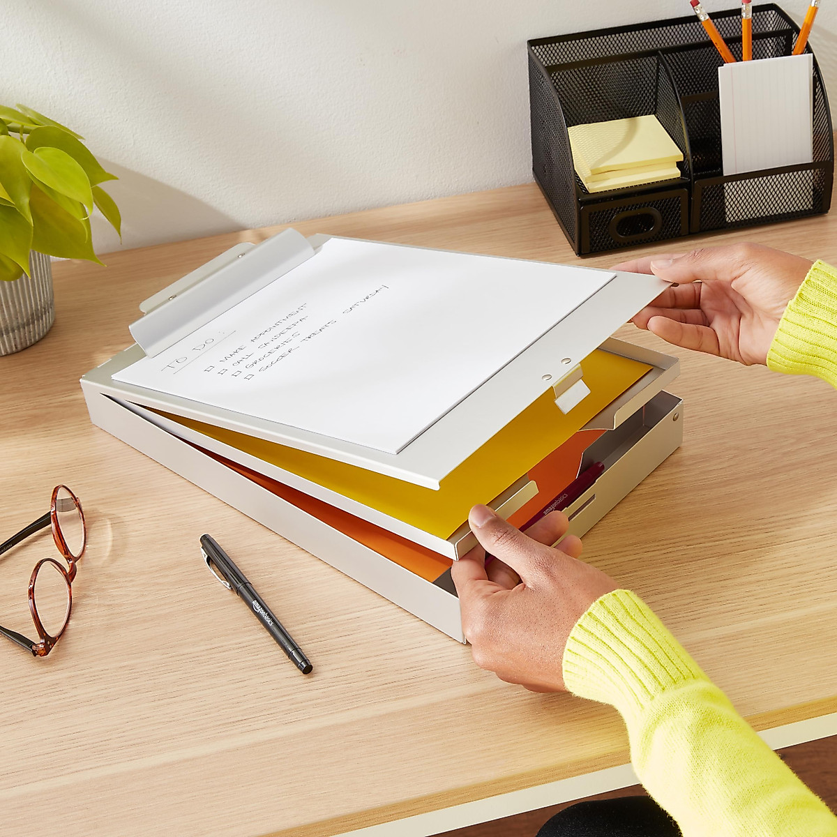 Amazon Basics Metal Clipboard with 2 Compartments and Interior 250 Sheet Paper Storage, 14.09 x 9.21 x 2.6 Inches