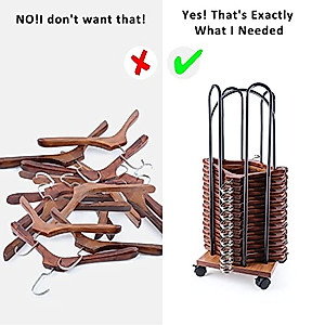 Hanger Organizer Stacker, Hanger Stacker with Swivel Caster Wheels, Hanger Holder Hold Up 80 Wooden Clothes Racks for Closet Laundry Dry Cleaning Room
