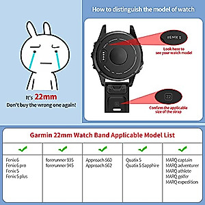 NotoCity Compatible with Fenix 6 Pro Watch Band for Fenix 6/Fenix 5/Fenix 5 Plus/Fenix 7/Forerunner 935/Forerunner 945/Approach S60/Quatix 5(Black-grey)