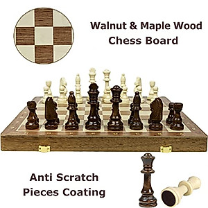 Wooden Chess Set for Kids and Adults – 18 inch Staunton Chess Set - Large Folding Chess Board Game Sets - Storage for Pieces | Wood Pawns - 2 Extra Queens