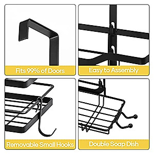 Over the Door Shower Caddy, Hanging Shower Organizer for Bathroom, Shower Storage Rack Shelf with Hooks & Screw Adhesives & Soap Holder, 3 Tier Bathroom Shower Basket, Rustproof No Drilling - Black