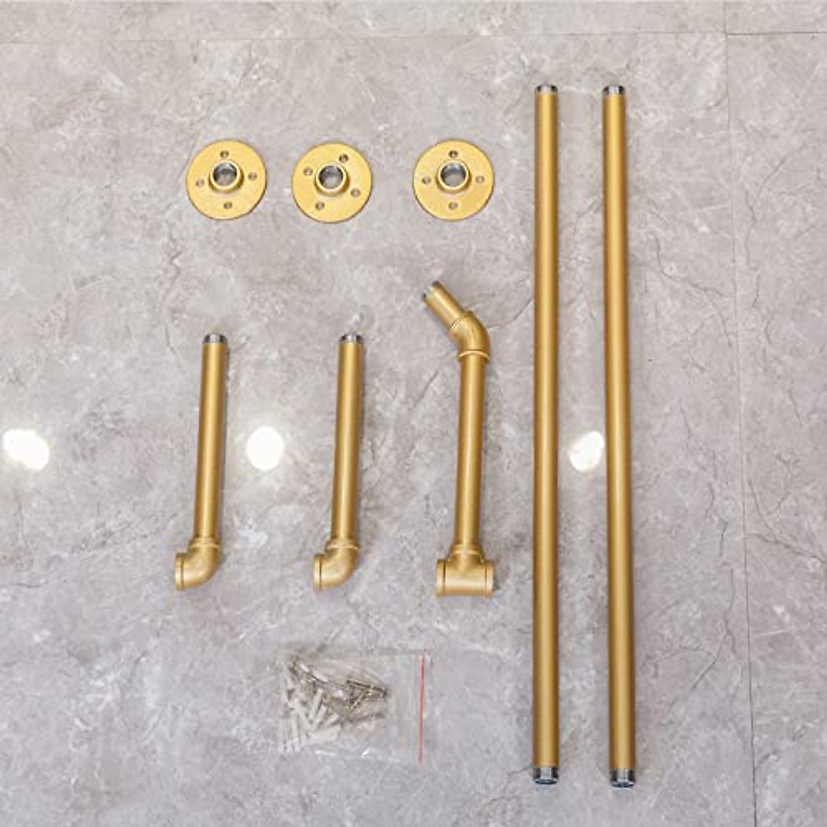 MDEPYCO Industrial Pipe Wall Mounted Towel Clothing Hanging Shelves System,Vintage Laundry Room Storage Rod,Metal Garment Rack for Clothes Retail Display Stand (71" L x 11.8" D, Gold)