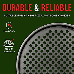 BAKKENMASTER Non-Stick Pizza Pan with Holes - 13-Inch Perforated Pizza Crisper Carbon Steel Pizza Pan - 1 Round Pizza Trays PFOA PFOS and PTFE Free
