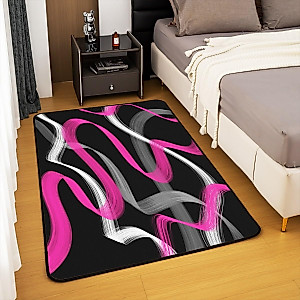Feelyou Hot Pink Grey Black Living Room Rugs for Kids Boys Girls Stripes Accent Rug Area Rug 5x7 Geometric Indoor Floor Mat Decor Modern Striped Art Decorative Rug Abstract