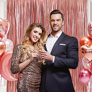 LOLStar 4Pack Valentine's Day Rose Gold Engagement Party Decoration 3.3X6.6ft Streamers,Rose Gold Retirement party Decorations also Perfect for Bachelorette Bridal Shower, 60th 70th Birthday Decor