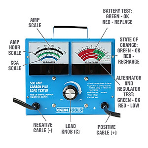 OEMTOOLS 24336 500 Amp 12V Battery Load Tester, Battery Voltage Meter, Regulator and Alternator Load Tester, Variable Voltage Battery Load Tester