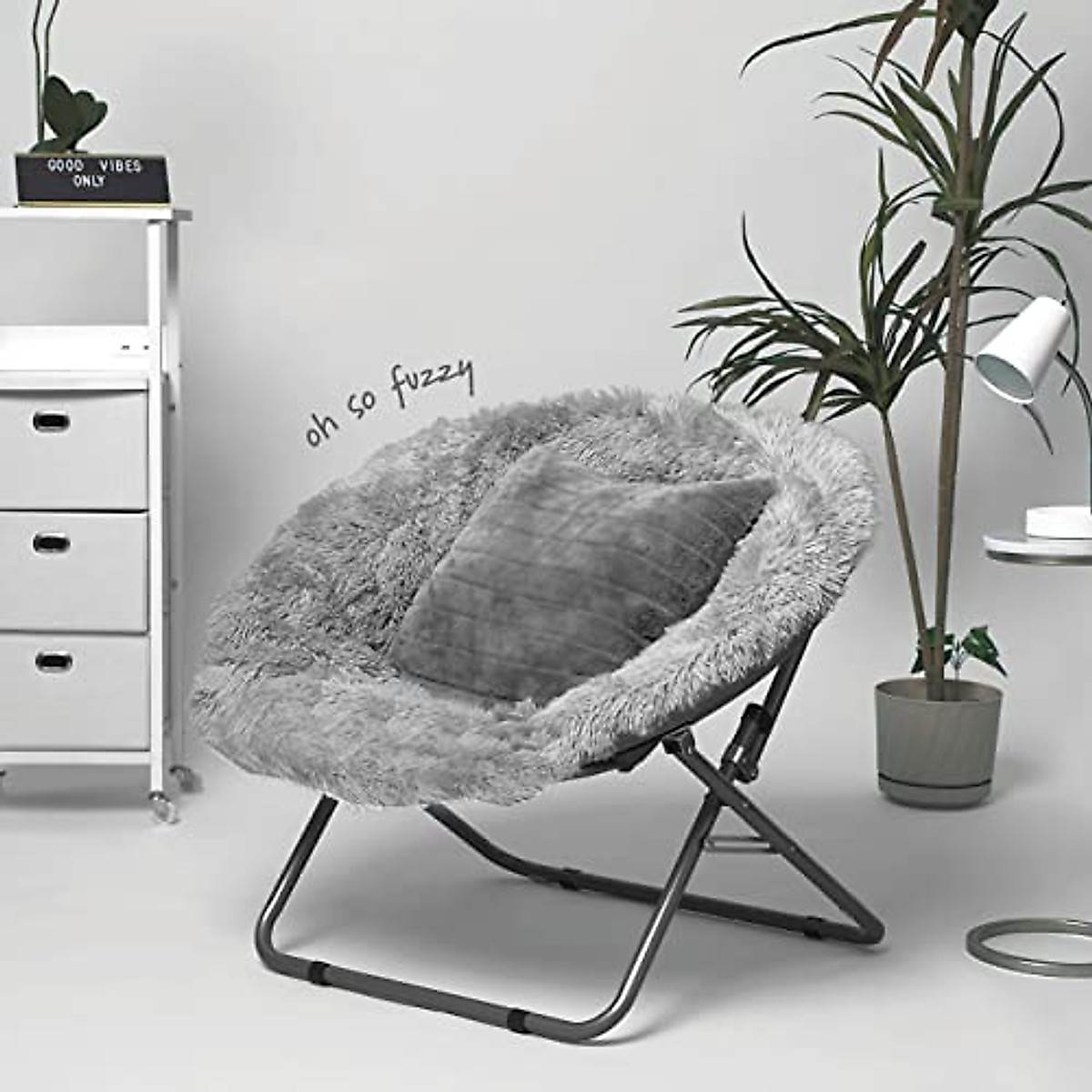 Urban Shop Oversized Mongolian Faux Fur Saucer Chair, Silver