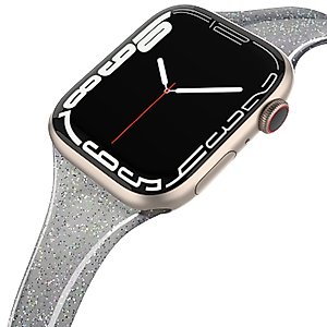 SWEES Compatible with Apple Watch Bands 41mm 38mm 40mm, Shiny Glitter Silicone Soft Slim Small Sport Replacement Strap Compatible for iWatch Series 9 8 7 6 5 4 3 2 1 SE Women