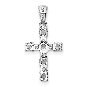 Sterling Silver Rhodium-plated Aquamarine & Diamond Accent Cross Pendant QQDX888