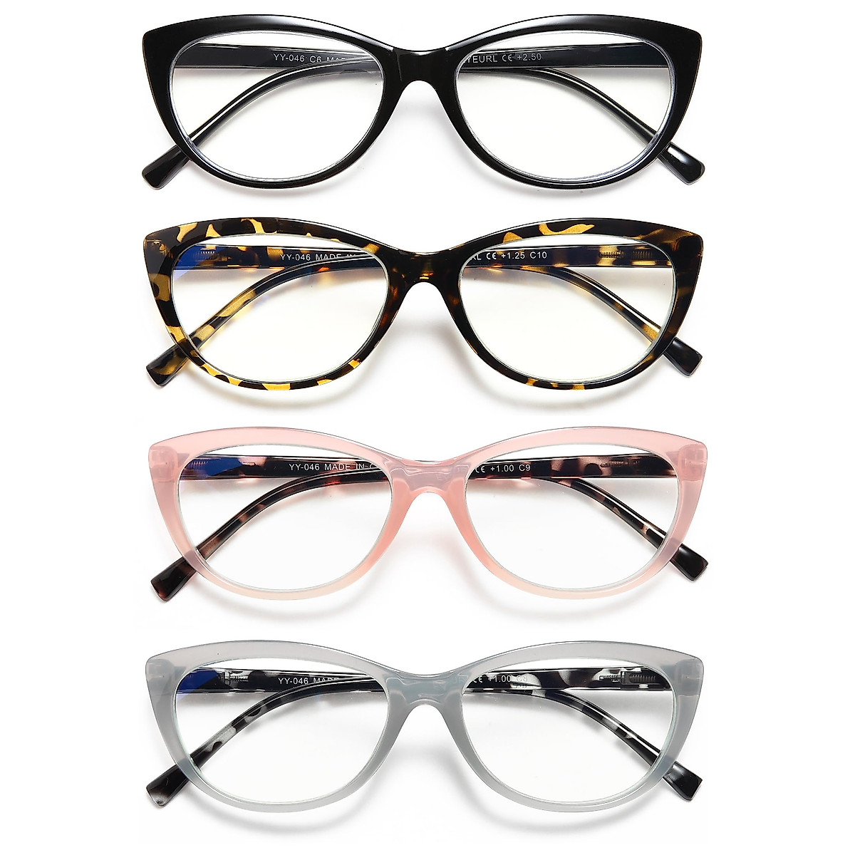 EYEURL 4 Pack Cat Eye Reading Glasses for Women, Blue Light Blocking Readers Lightweight Spring Hinge Anti Eyestrain UV Fashion Eyeglasses +1.50