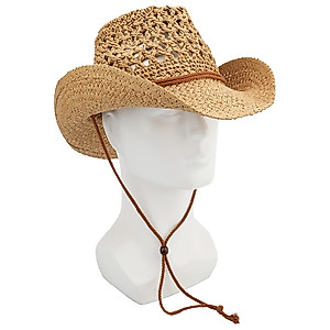 Melesh Adult Sun Straw Western Cowboy Hat (Khaki)