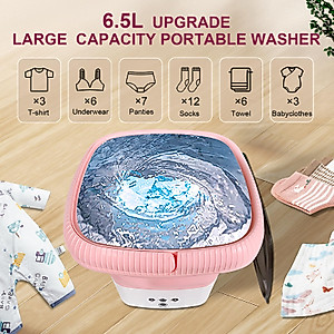 HULKNPEE Portable Washing Machine, 6.5L Mini Washer with 3 Modes Timing Cleaning, Portable Washer with Soft Spin and Draining for Socks, Baby Clothes, Towels and Small Items (Red)
