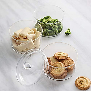 KMWARES Small 3 Tier/Level Stackable Round Glass Storage Container/Canister/Organizer/Apothecary Jar Set with Lid - Nice for Snack/Candy/Cookie Display or Kitchen/Bathroom Decoration (Clear)