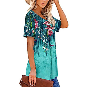 ONLYSHE Summer Floral Plus Size Shirts Blouse for Women Casual Tunic Tops Short Sleeve Ruffle TealWhite XL