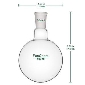 FunChem Single Neck 1 Neck Round Bottom Flask RBF, Glass Boiling Flask with 24/40 Standard Taper Outer Joint, 500 ml