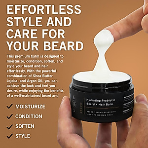 stubble & stache Mens Beard & Hair Balm with Shea Butter, Jojoba & Argan Oil Leave-in Conditioner - Wax for Mustache - Fragrance Free - 3.4 fl oz