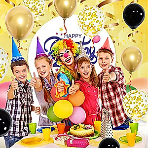 Black Gold Confetti Balloons 50 Pack 12 inch Black and Gold Metallic Latex Balloons with 1 Rolls of Ribbon for Birthday Graduation Celebration Party Decorations.