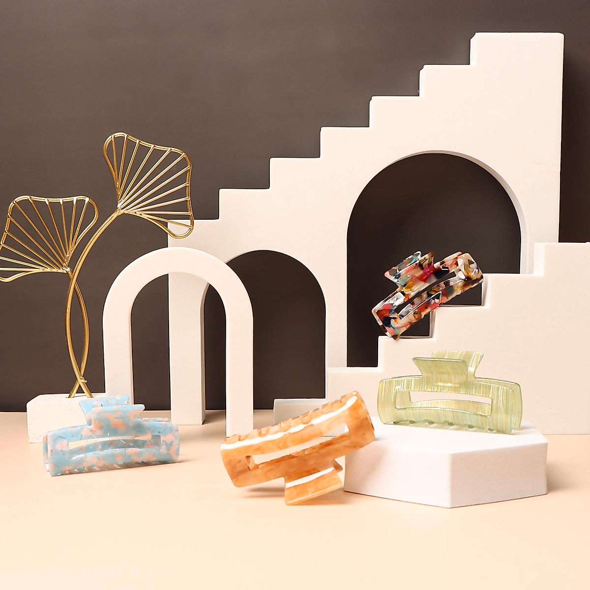 Magicsky 4PCS Hair Claw Clips, Acrylic Banana Barrettes, Celluloid French Butterfly Jaw, Tortoise Grip Pin-Leopard print Stylish Accessories for Women Girls, Long Motley