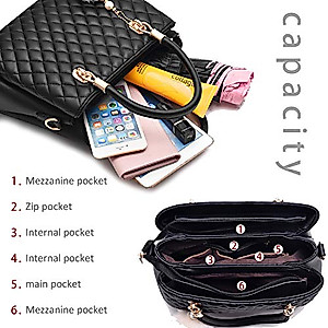 Womens Leather Handbag Purses Top Handle Quilted Shoulder Bag Totes Satchel for Ladies with Pompon