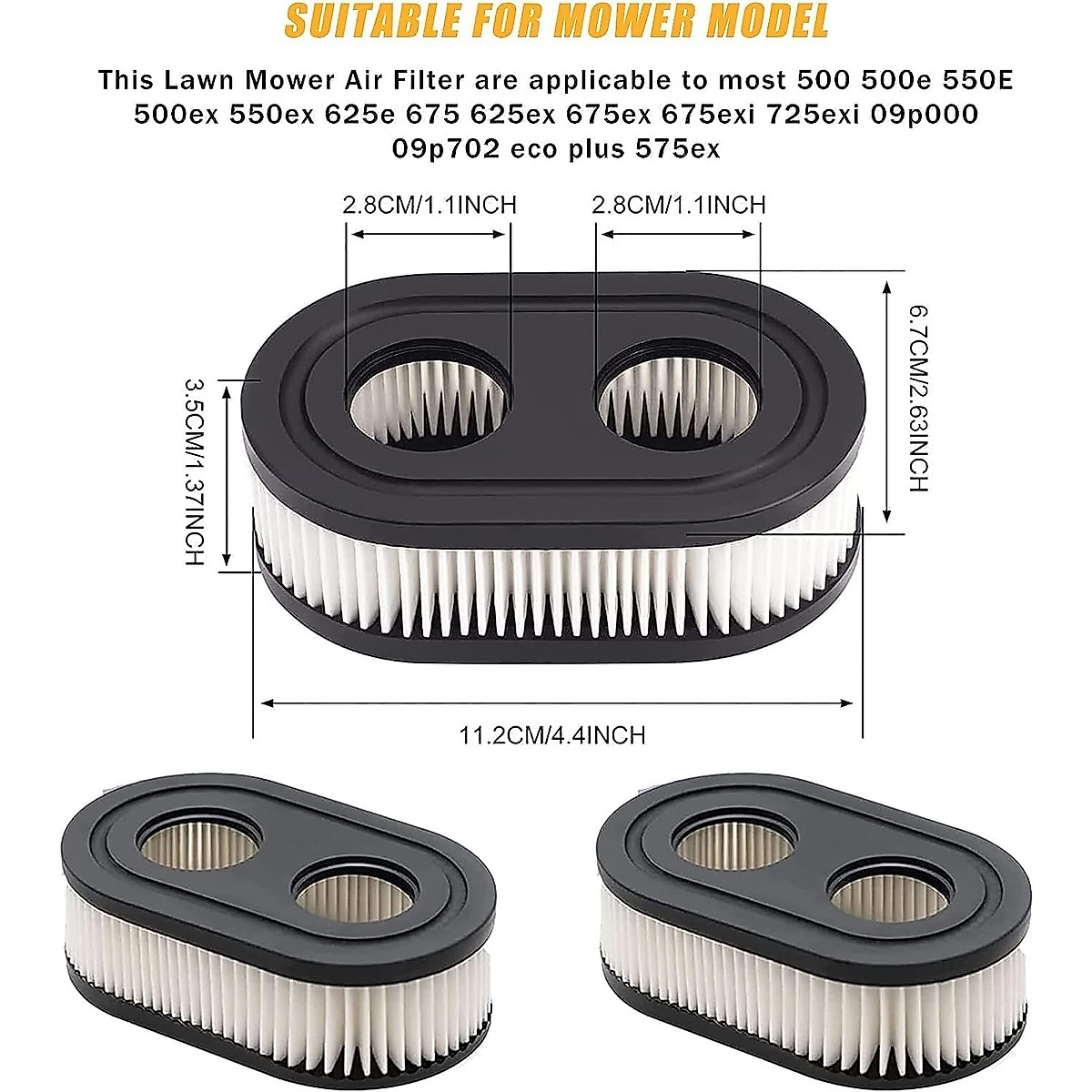 4PCS Air Filters Suitable for 593260 798452 334404 Series Engine 550E 500EX 550EX 625 575EX 4247 5432 5432K 09P00 09P702 Lawn Mower Air Filter Mower Series Engine