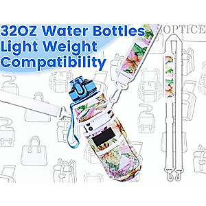SOPTICE 32oz Water Bottles with Sleeve and Straw Lid Hands Free for Outdoor Sports Insulated Neoprene Holder with Adjustable Strap BPA Free Reusable Drink Jug with Carrier Bag for Phone Tiger Lily
