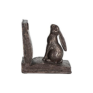 Creative Co-op EC0148 Rustic Rabbit on Book Resin (Set of 2 Pieces) Bookends, Bronze