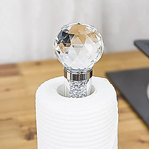 Bling Crystal Paper Towel Holder Roll Holder, Cute and Filled with Sparkly Crushed Diamonds, Stunning Silver, Mirrored Glass, Kitchen Countertop / Bathroom Tissue Holder, 13in x 6.3in