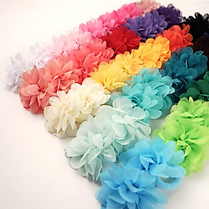 50PCS Baby Girls Hair Ties 2inch Chiffon Flower Bows Rubber Bands Soft Elastics Ponytail Holders Accessories for Infants Toddlers Kids Children Set of 25 Pairs