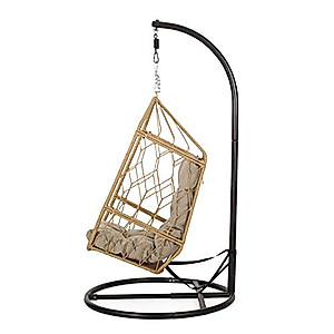 Christopher Knight Home Allegra Outdoor Hanging Chair with Stand, Light Brown + Tan + Black