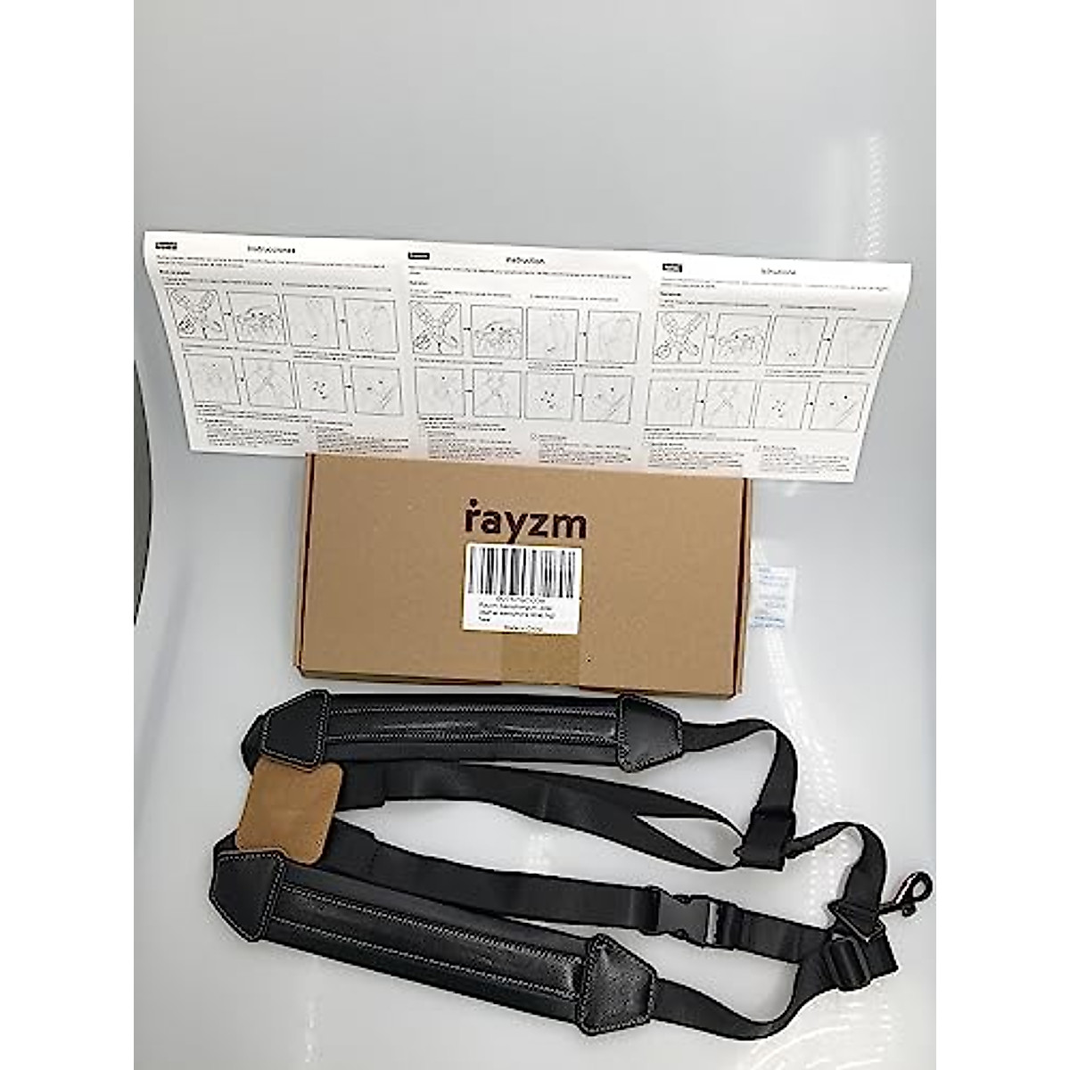 Rayzm Saxophone Strap, Universal Double Shoulder Leather Strap for Sax, Adjustable Padded Harness Strap for Alto Tenor Soprano Baritone Saxophone (Large Size)