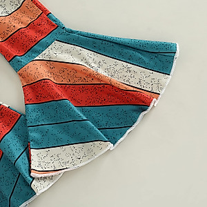 HnuanLui Toddler Baby Girl Bell Bottom Outfit YEP I TALK TO CHICKENS Letter Print T Shirt Rainbow Flare Pants Farmer Clothes (I talk to chickens, 3-4 Years)