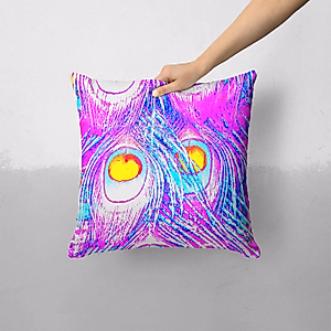 iiRov Neon Pink & Turquoise Peacock Feather - Custom Decorative Home Decor Indoor or Outdoor Throw Pillow Cover for Sofa, Bed or Couch Cushion (Pillow CASE Cover ONLY)