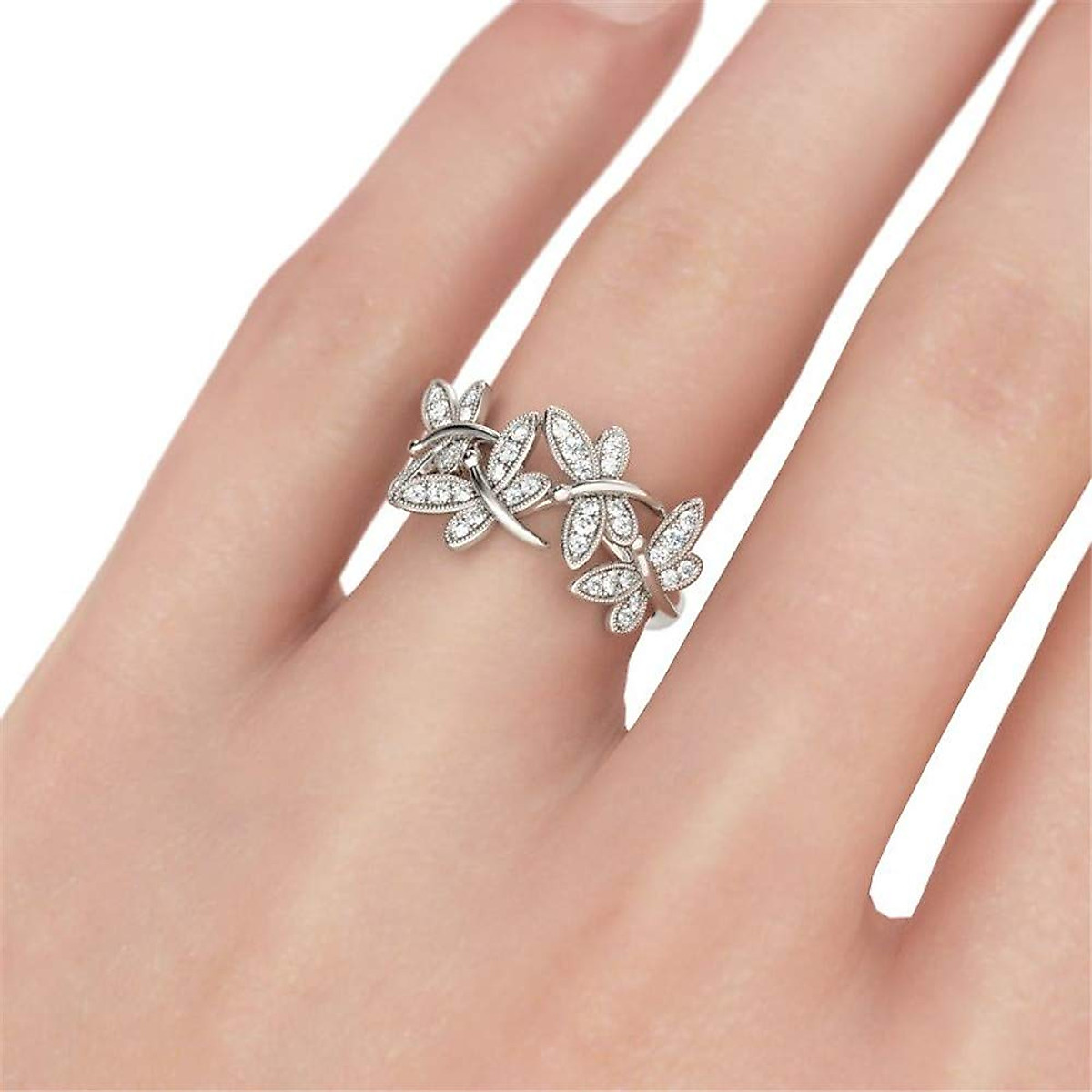 Jeulia 0.5 Carat Dragonfly Rings for Women 925 Sterling Silver Insect Band Rings Cubic Zirconia Solitaire Wedding Band CZ Solitaire Engagement Rings Anniversary Promise Romantic Jewelry Gifts (7)