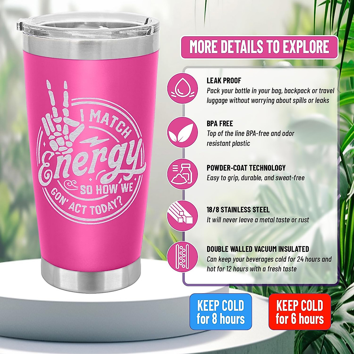 Funny 20oz Travel Coffee Mug -Insulated Stainless Steel Tumbler with Slider Lid, BPA-Free, Dishwasher Safe, Fits Car Cup Holders-Witty Sarcastic Engraved Gift for Women, Men, Coworker Gifts-Hot Pink