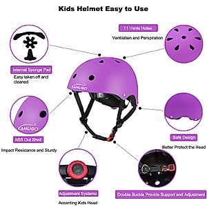 KAMUGO Kids Adjustable Helmet, with Sports Protective Gear Set Knee Elbow Wrist Pads for Toddler Age 3-8 Boys Girls, Bike Skateboard Hoverboard Scooter Rollerblading Helmet Set (Purple)