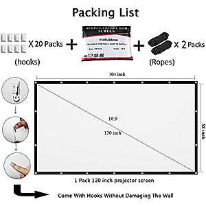 Mdbebbron 120 inch Projection Screen 16:9 Foldable Anti-Crease Portable Projector Movies Screens for Home Theater Outdoor Indoor Support Double Sided Projection